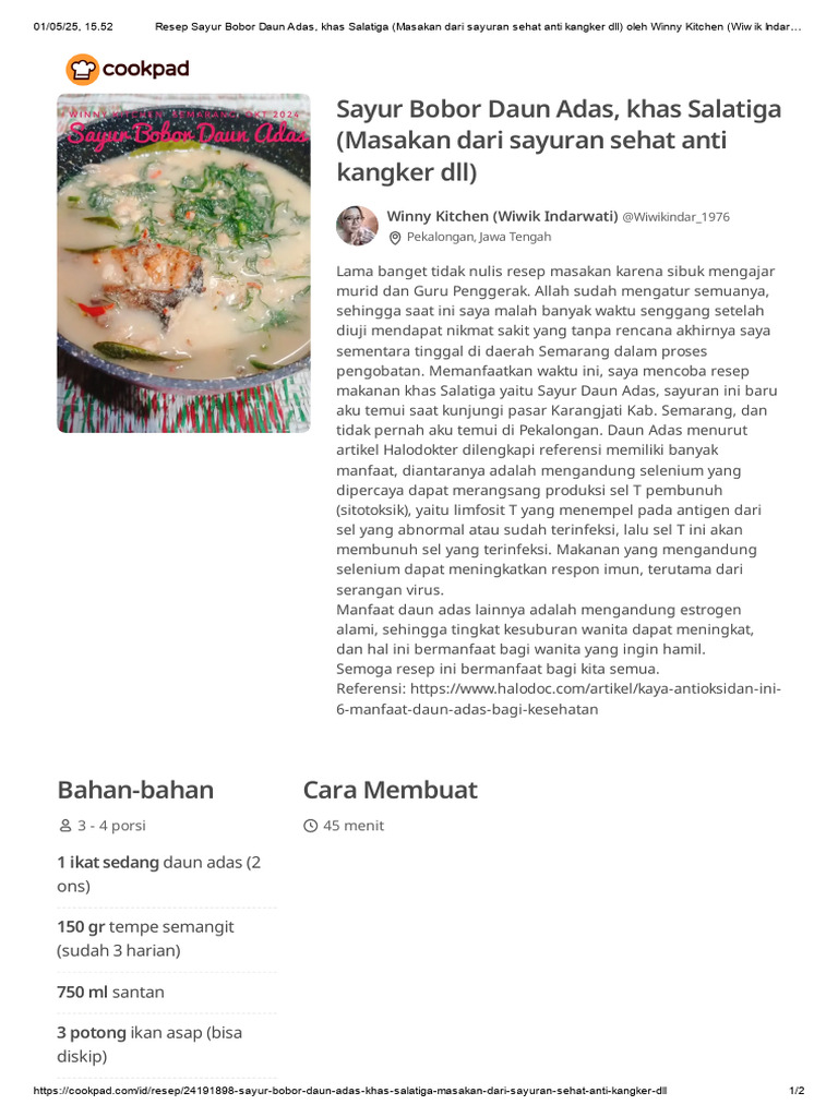 Resep Sayur Bobor Daun Adas | PDF