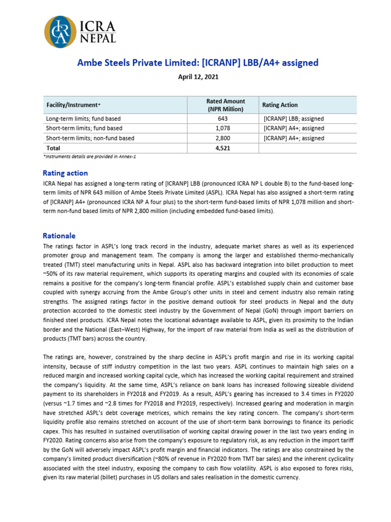 Ambe Steel Ratings and Financial Outlook | PDF | Foreign Exchange ...