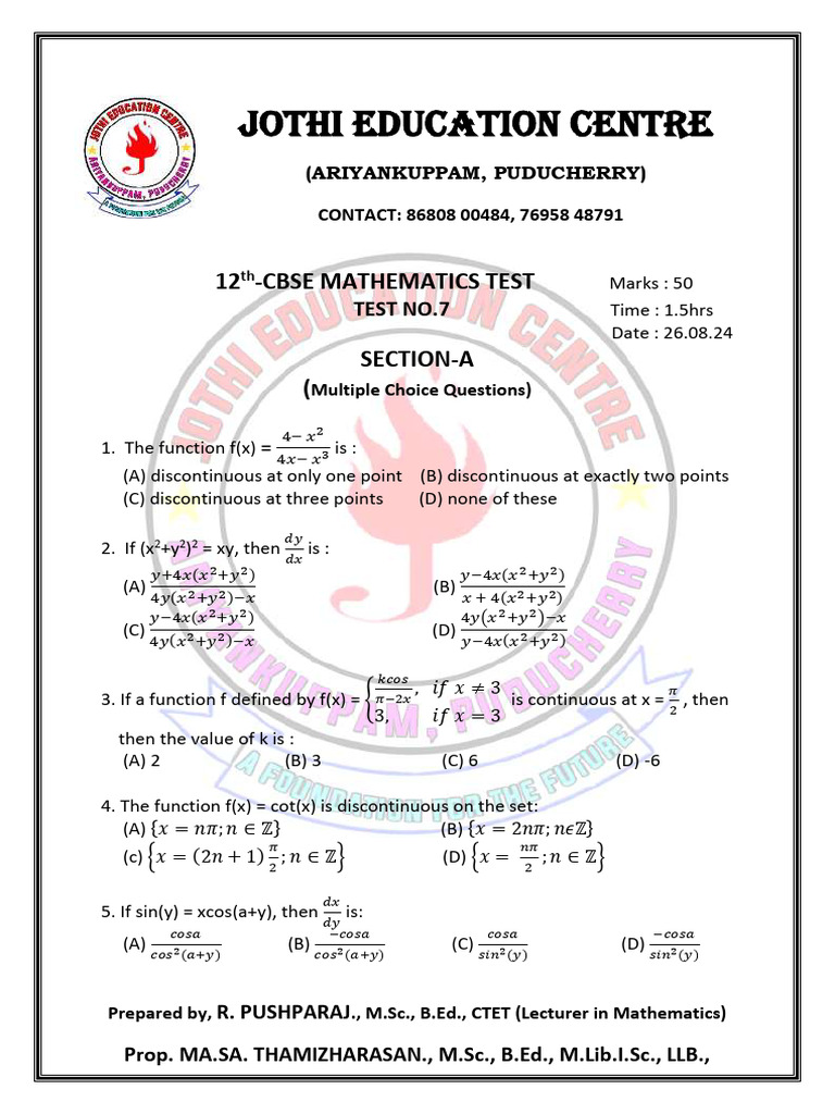 12th CBSE Cont and Diff Full | PDF | Analysis | Elementary Mathematics