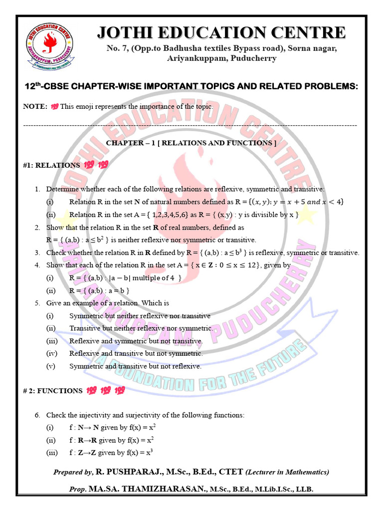 12th Cbse Chapter-Wise Important Topics 1 | PDF | Line (Geometry) | Angle