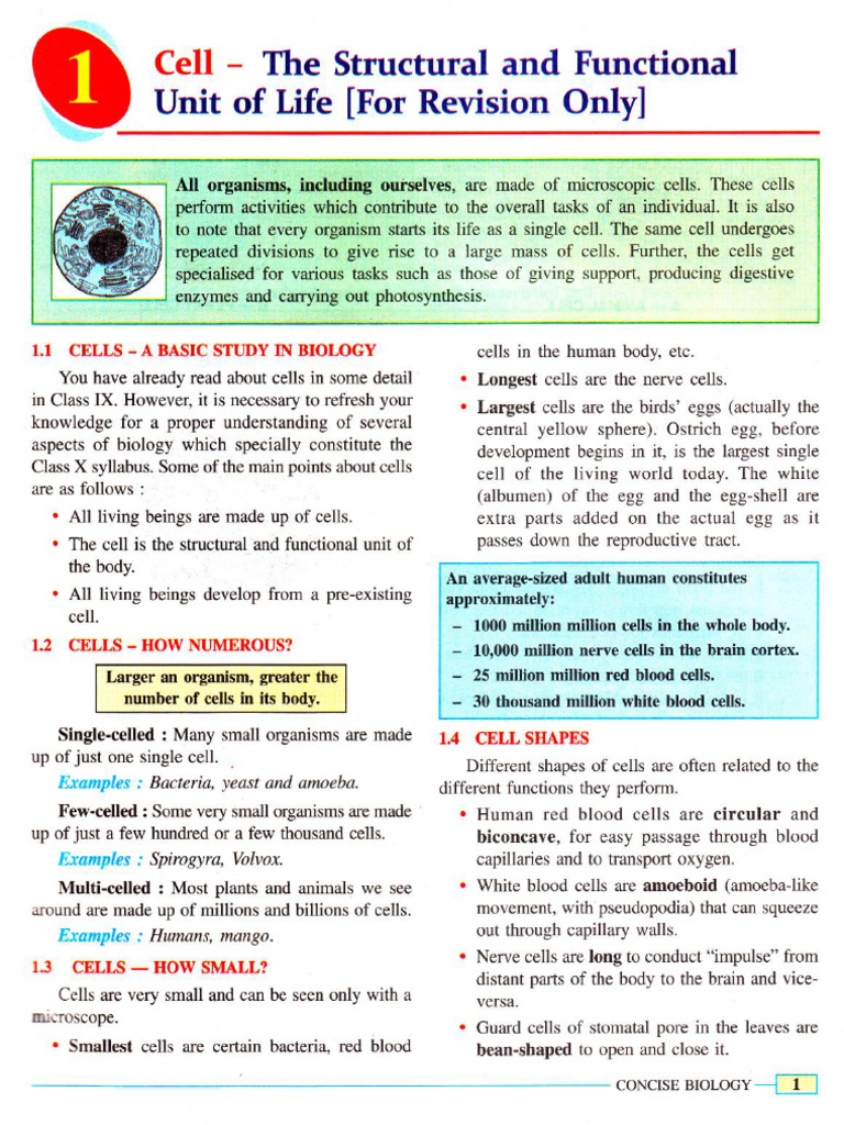 ICSE Class 10-Selina Biology Chapter 01 (Cell The Structural and ...