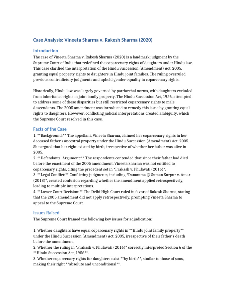 Vineeta Sharma v. Rakesh Sharma: Landmark Ruling | PDF | Precedent ...