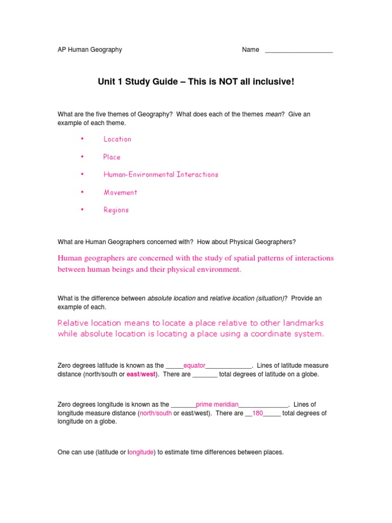 AP Human Geography Unit 1 Study Guide | PDF | Map | Geography