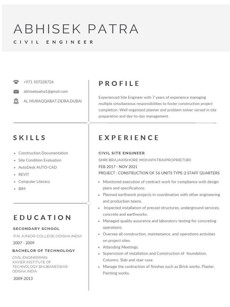 Experienced Civil Engineer Profile | PDF | Engineering