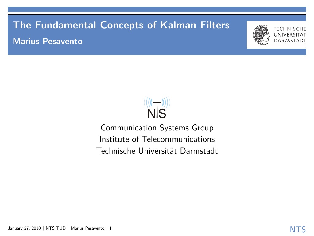 The Fundamental Concepts of Kalman Filters: Marius Pesavento | PDF ...