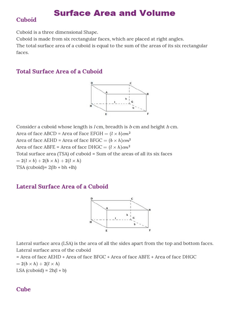 Surface Area and Volume of 3D Shapes | PDF | Area | Sphere