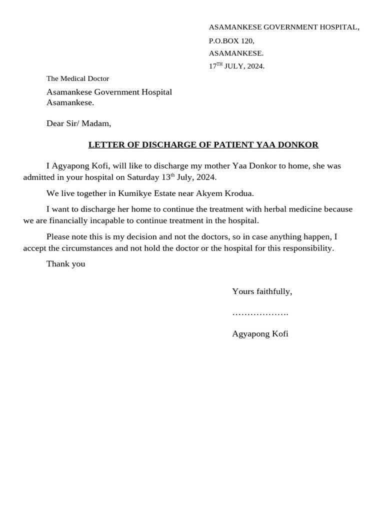 Discharge of Patient Yaa D. | PDF