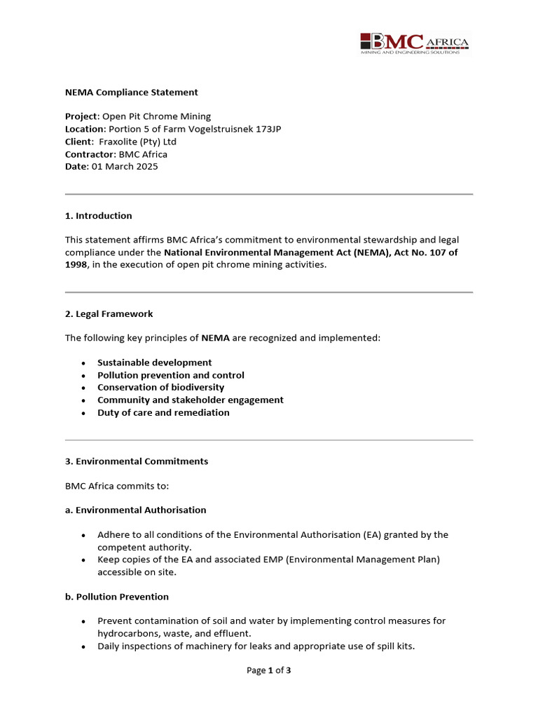 NEMA Compliance Statement | PDF | Waste | Environmental Remediation