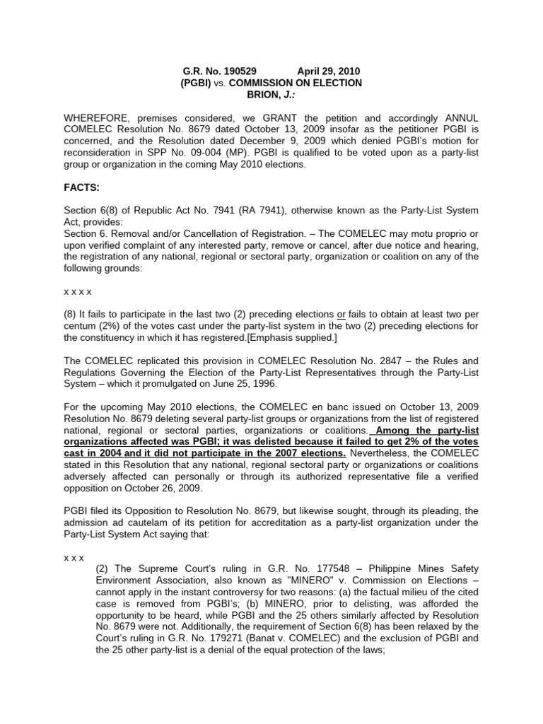 PGBI vs. COMMISSION ON ELECTION | PDF | Precedent | Political Law