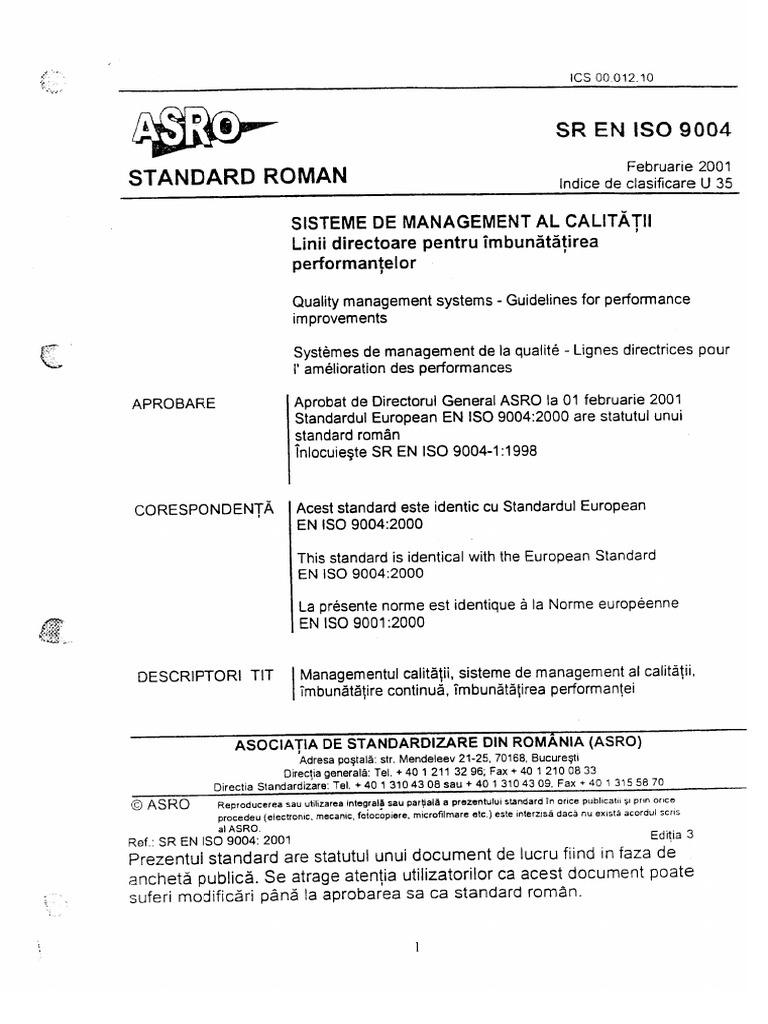 SR en Iso 9004 (2001 | PDF