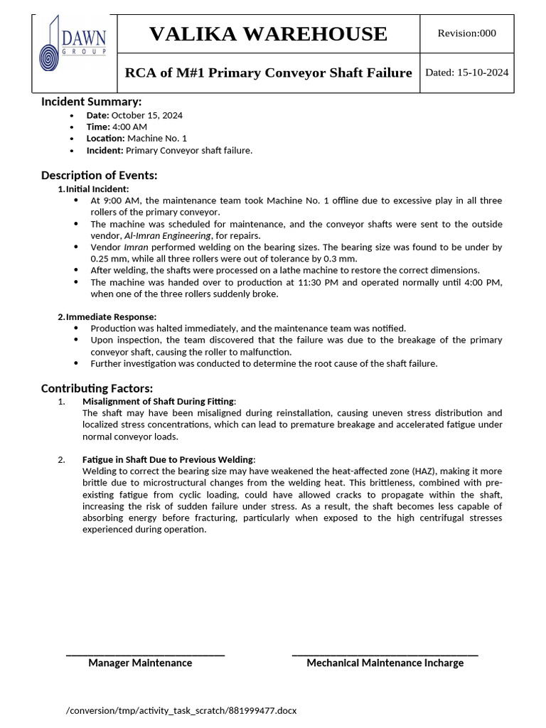 2024-10-15 - RCA For M#1 Shaft Failure | PDF | Fatigue (Material ...