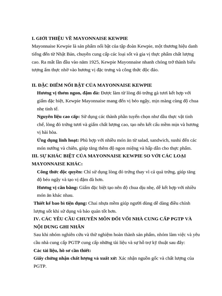 Giới Thiệu Về Mayonnaise Kewpie | PDF