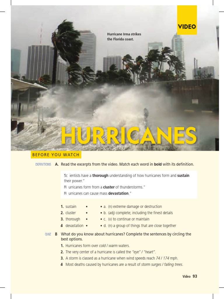 Reading Explorer 5 - Class 12 - Hurricanes | PDF | Tropical Cyclones | Natural Events