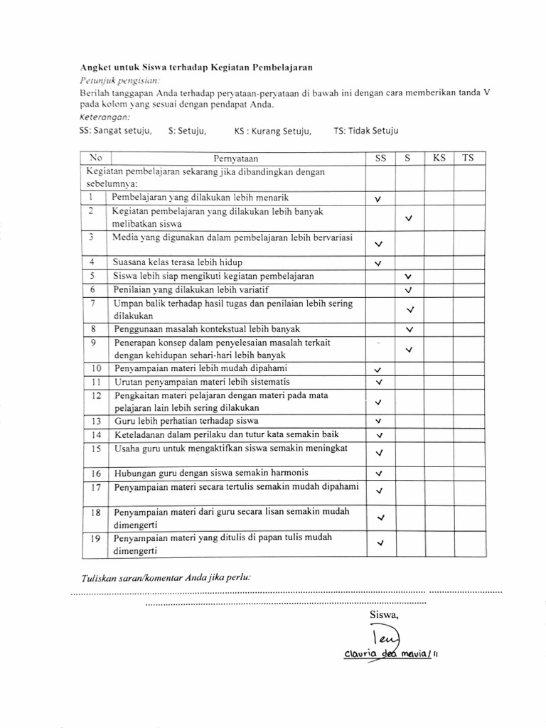 Angket Untuk Siswa | PDF