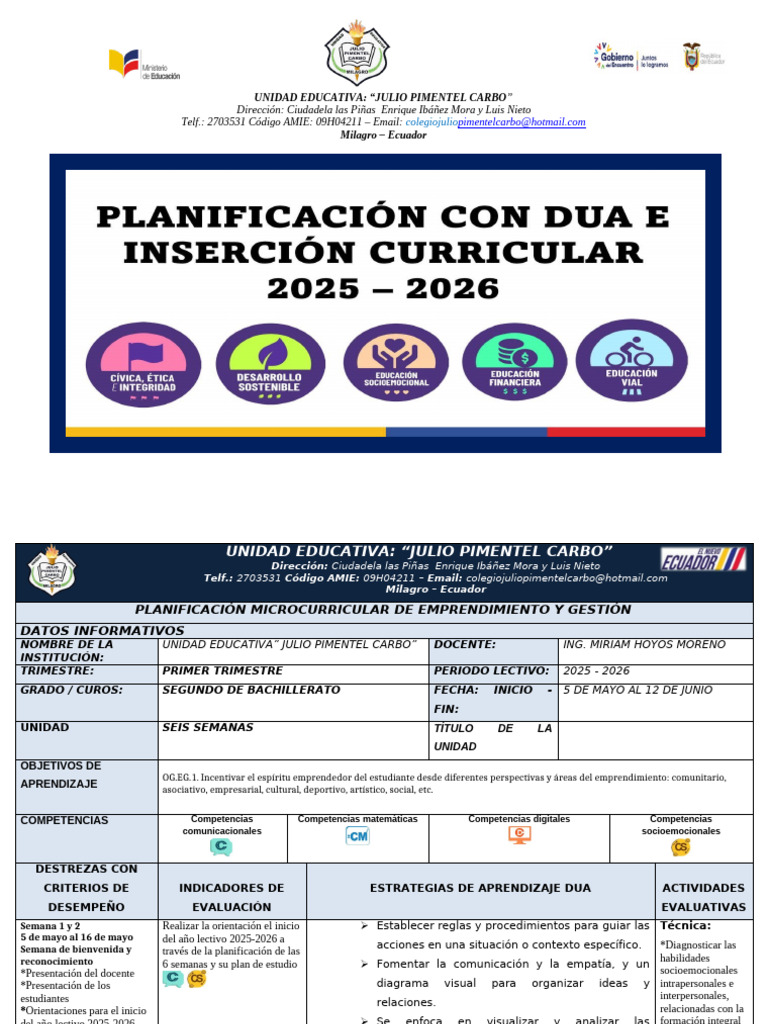 FORMATO PLANIFICACIÓN 2025 - 2026 Emperendimiento 6 Sem 2DO | PDF ...
