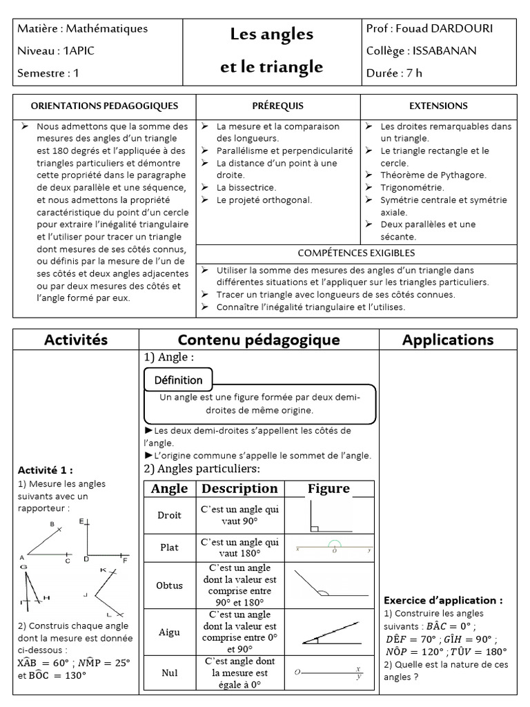 07 Les Angles Et Le Triangle | PDF | Triangle | Angle