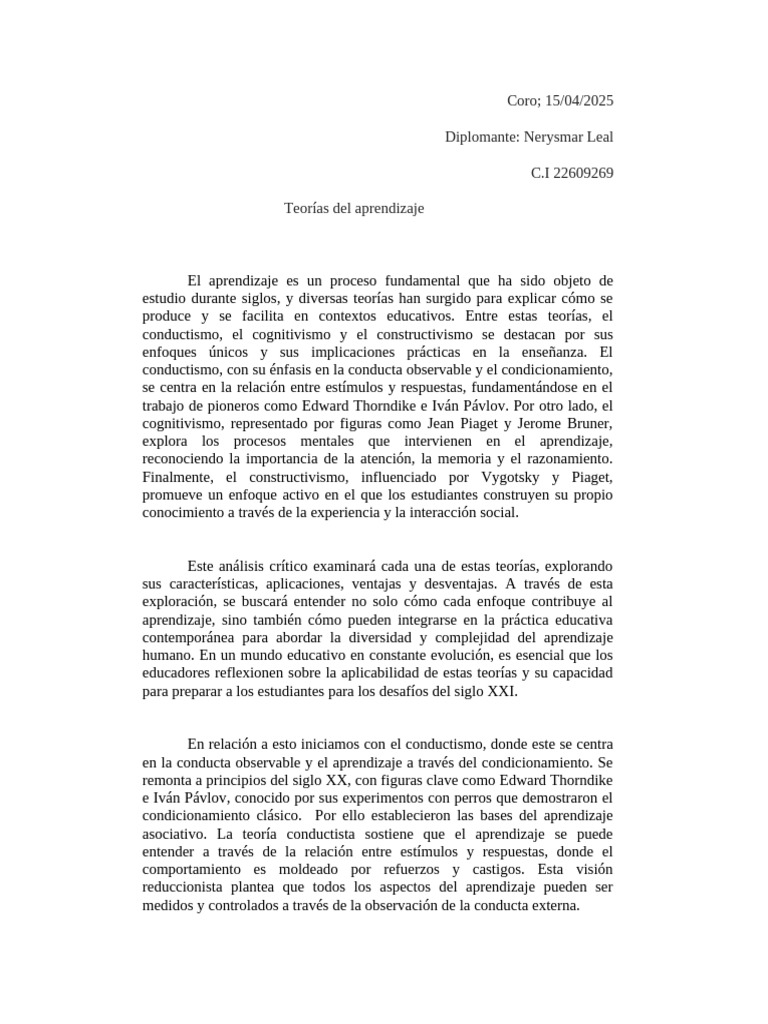 Analisis Critico | PDF | Aprendizaje | Constructivismo (filosofía de la ...