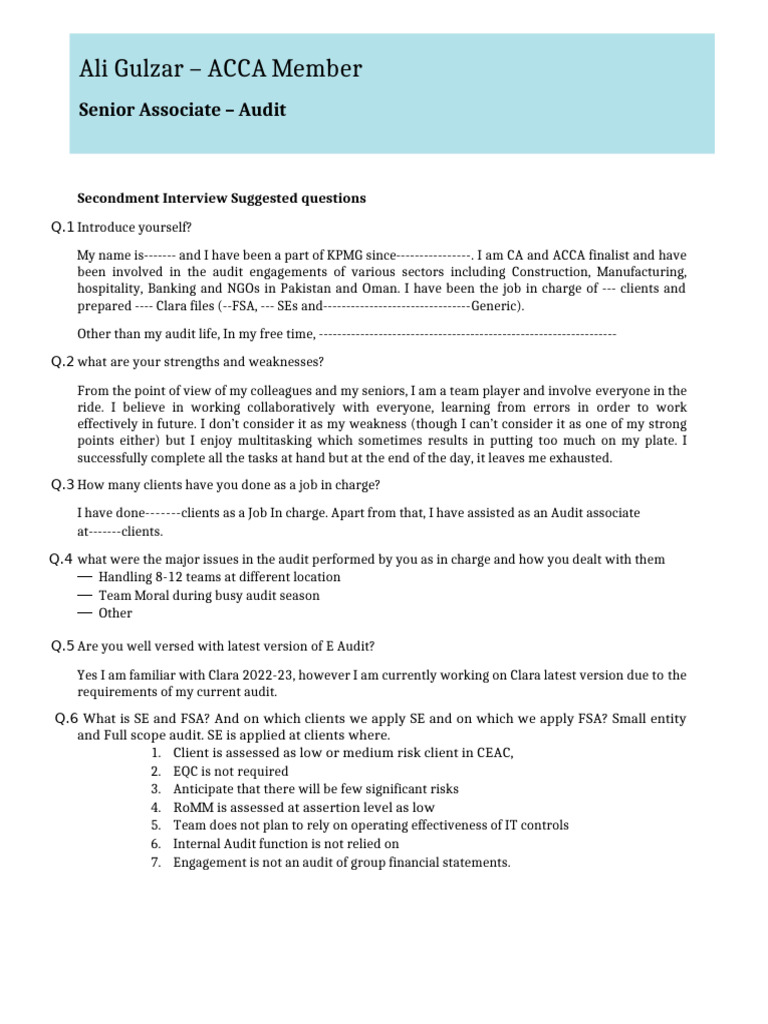 KPMG Audit Secondment Interview Guide | PDF | Auditor's Report | Audit