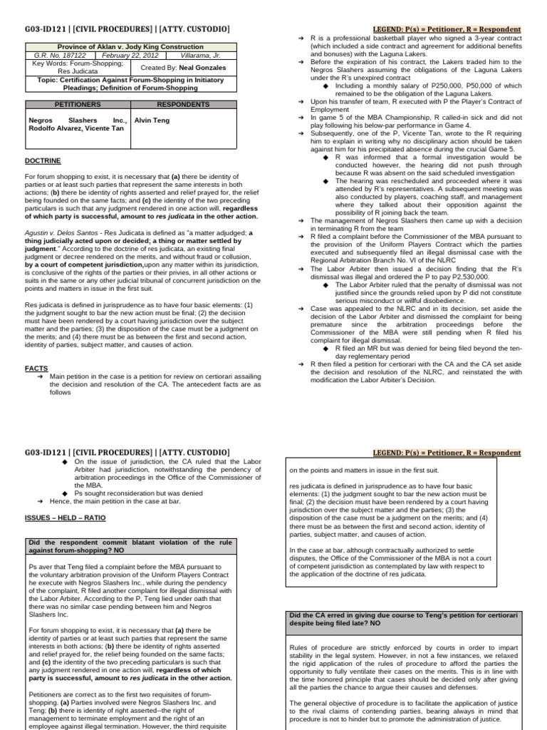 Negros Slashers Inc v. Teng - Digest - Gonzales | PDF | Judgment (Law ...