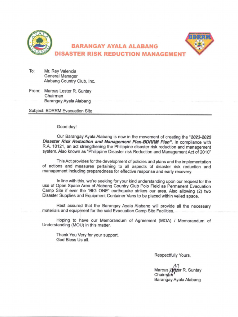BAA Request Letter - Evacuation Area | PDF