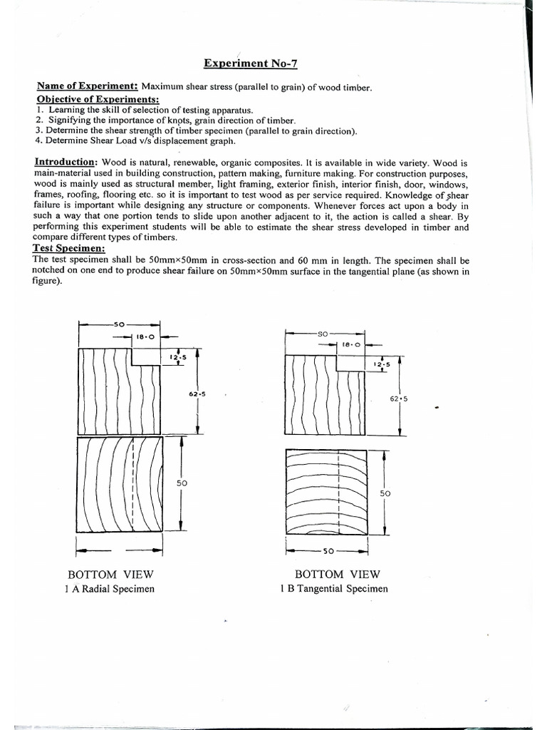 Maximum Shear Stress (Parallel To Grain) of Wood Timber | PDF