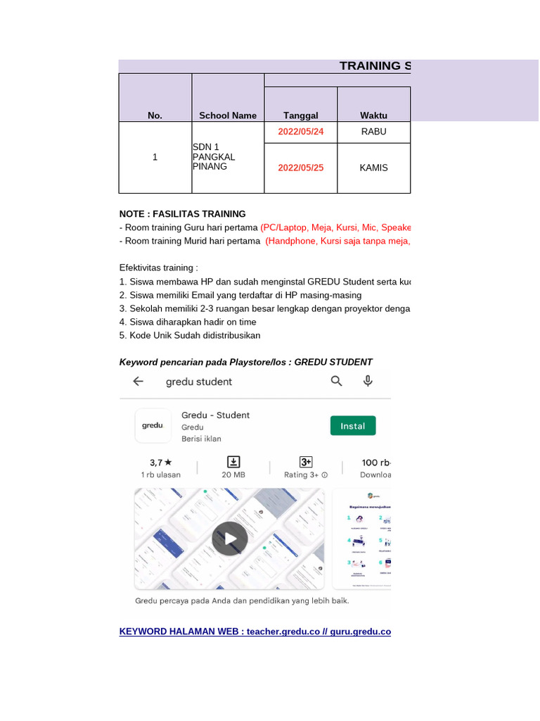 Skema Training Gredu X SDN 1 PKP | PDF