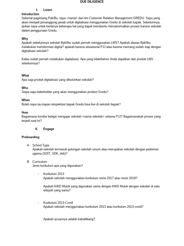 Proses Due Diligence Gredu | PDF