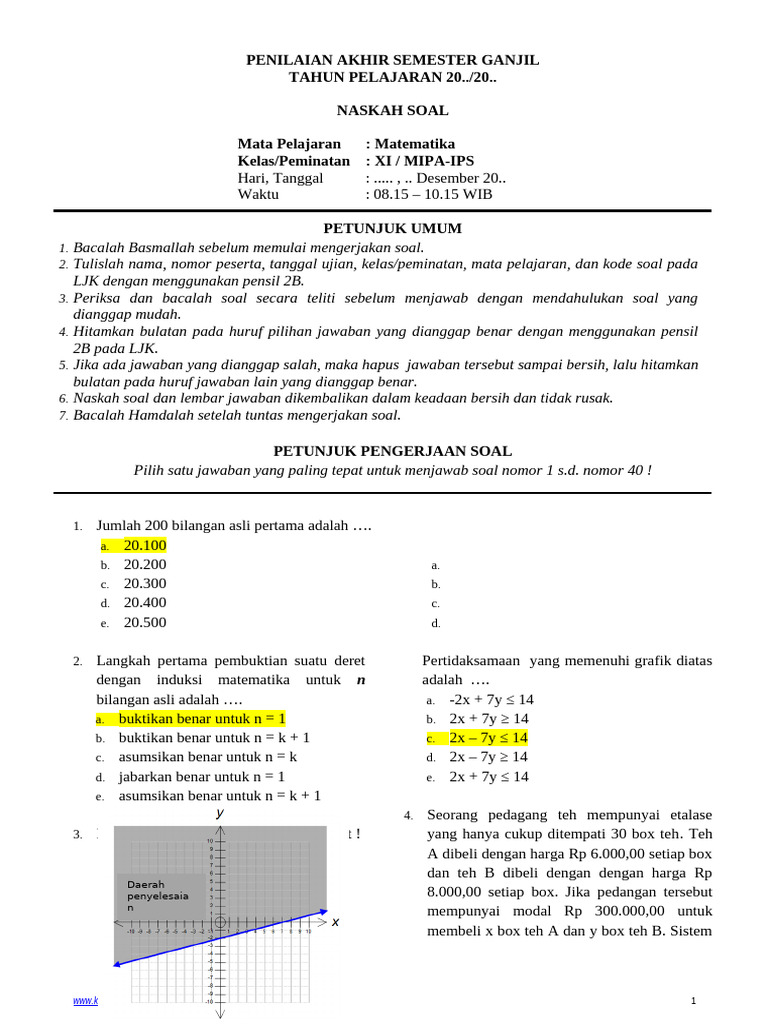 Soal & Jawaban PAS MTK Wajib Kelas XI (www.kherysuryawan.id) | PDF