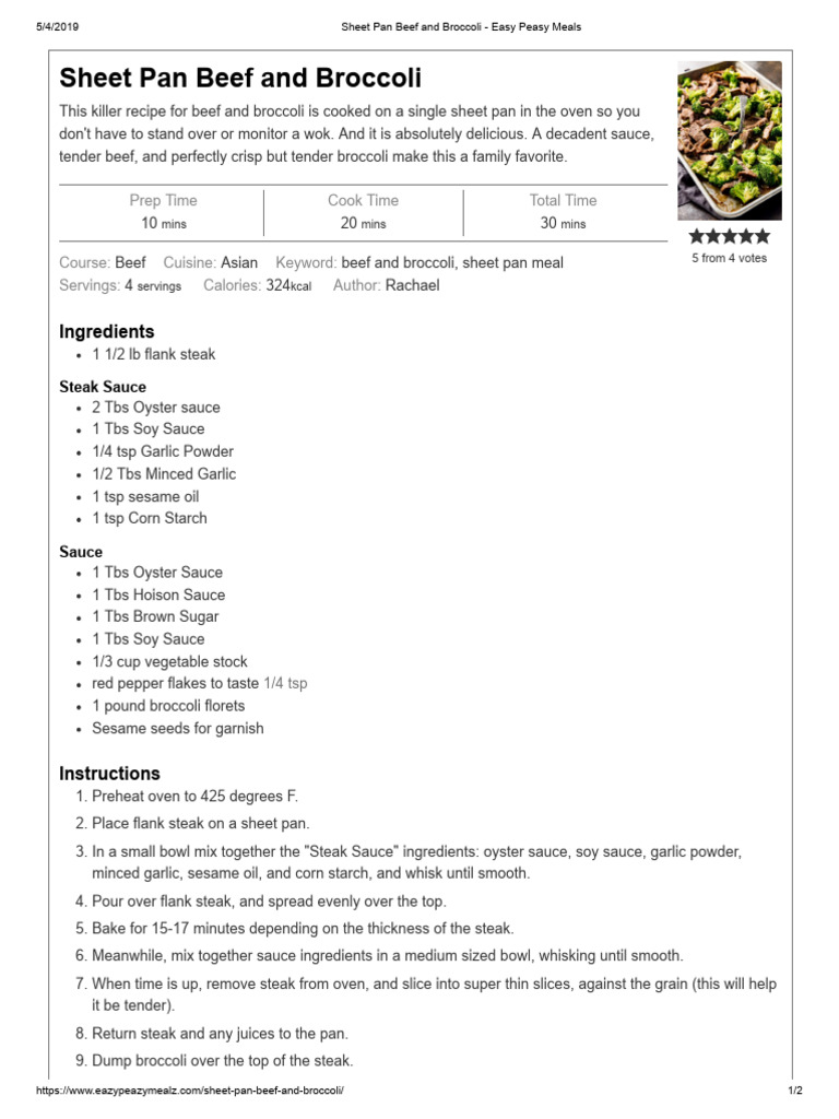 Sheet Pan Beef and Broccoli | PDF | Beef | Sauce