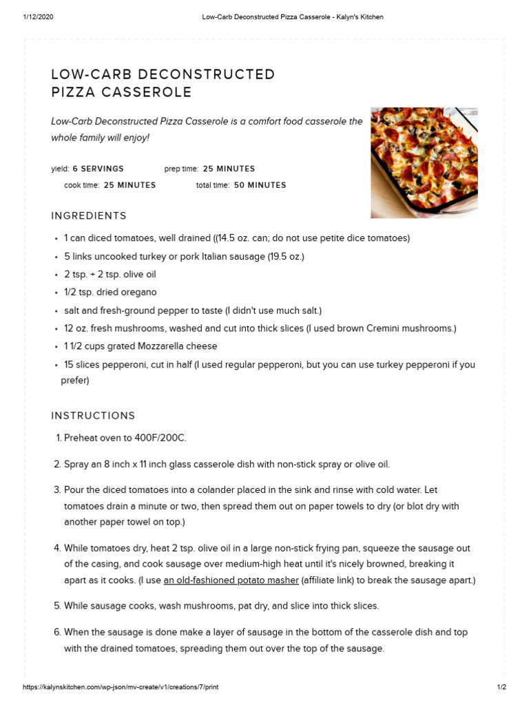 Low-Carb Deconstructed Pizza Casserole - Kalyn's Kitchen | PDF ...