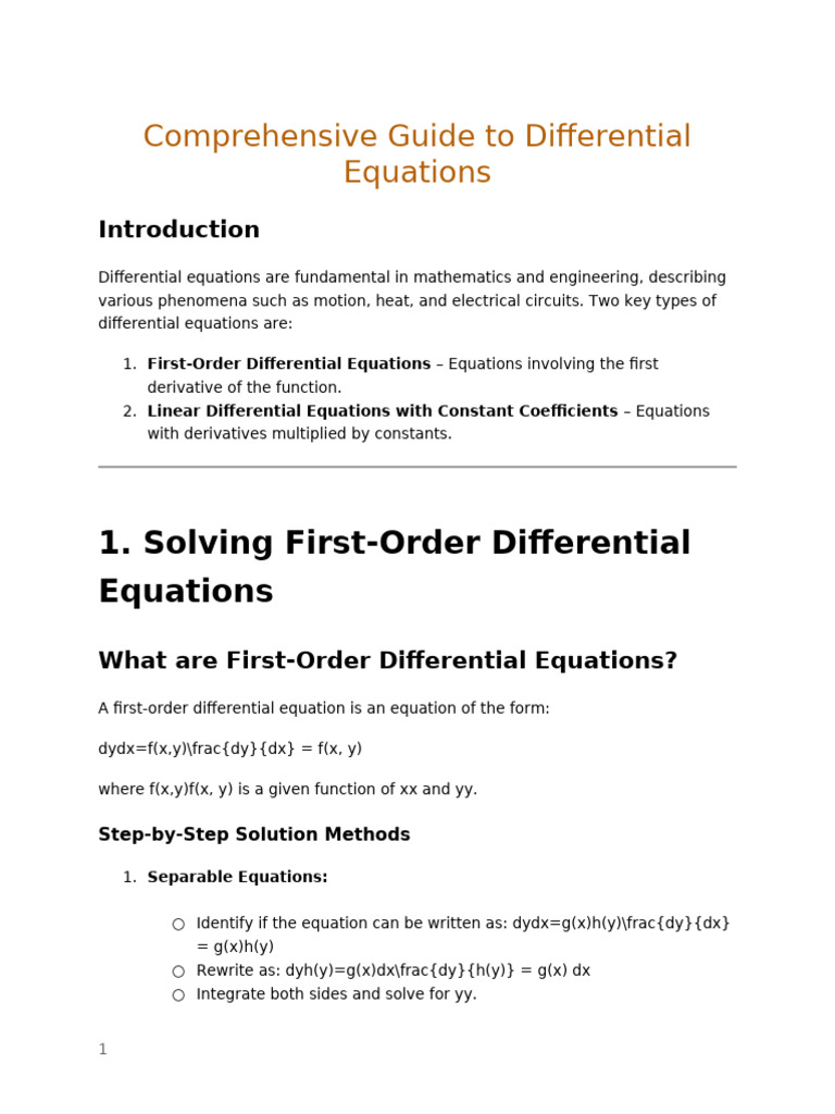 Comprehensive Guide To Differential Equations | PDF | Equations ...
