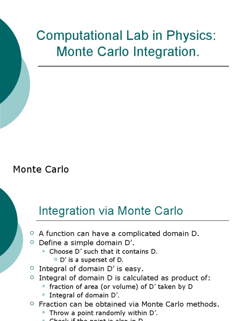 Computational Lab In Physics Monte Carlo Integration Pdf Integral Monte Carlo Method