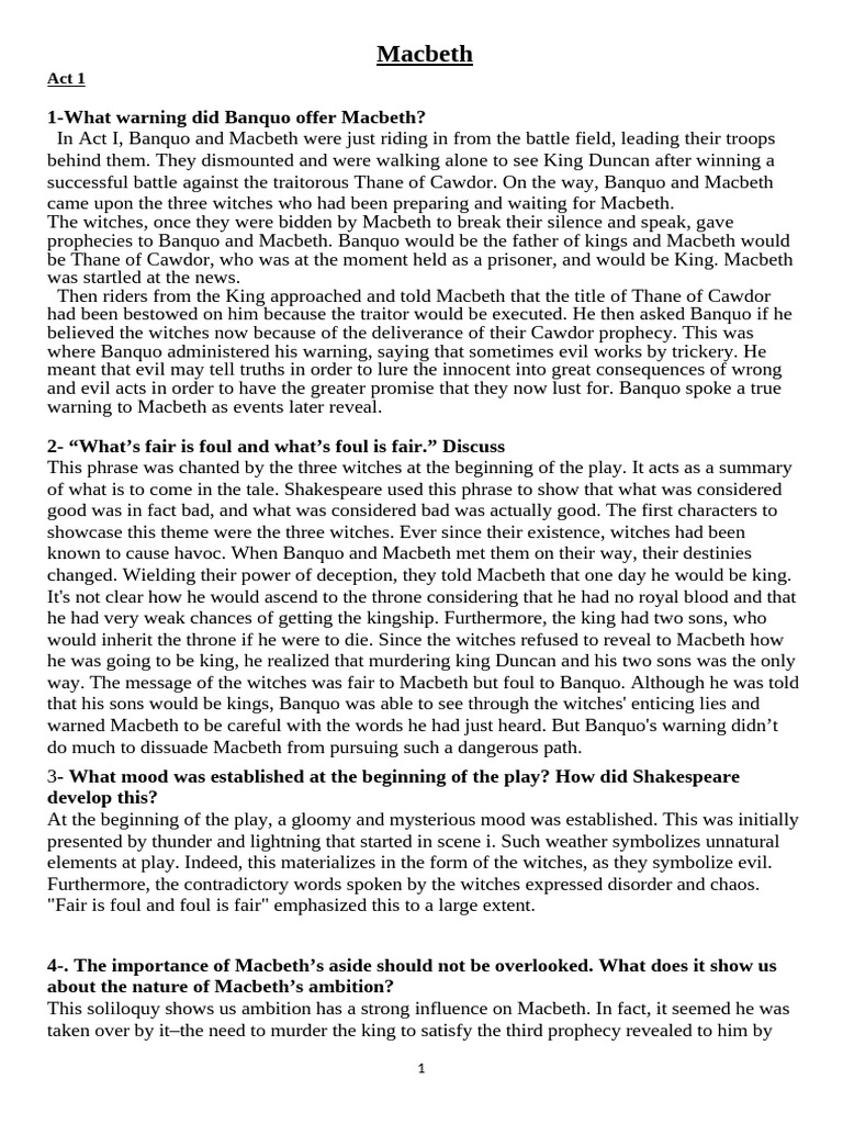 Macbeth 1st Scondary Word | PDF | Macbeth | Shakespearean Tragedies
