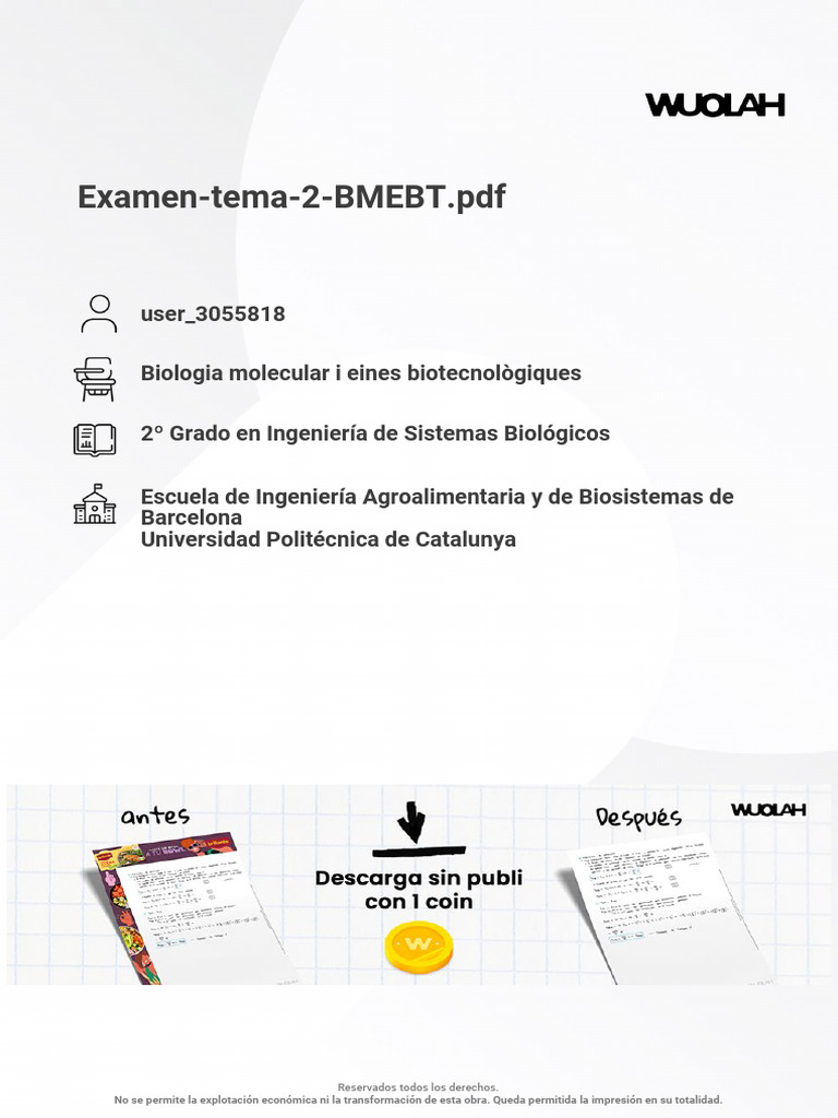 Examen Tema 2 BMEBT PDF | PDF