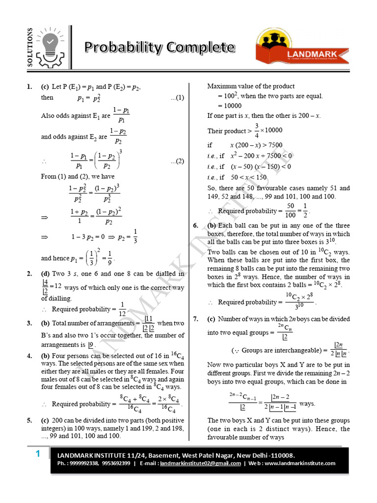 Solutions - Probability Complete | PDF | Applied Mathematics | Mathematics