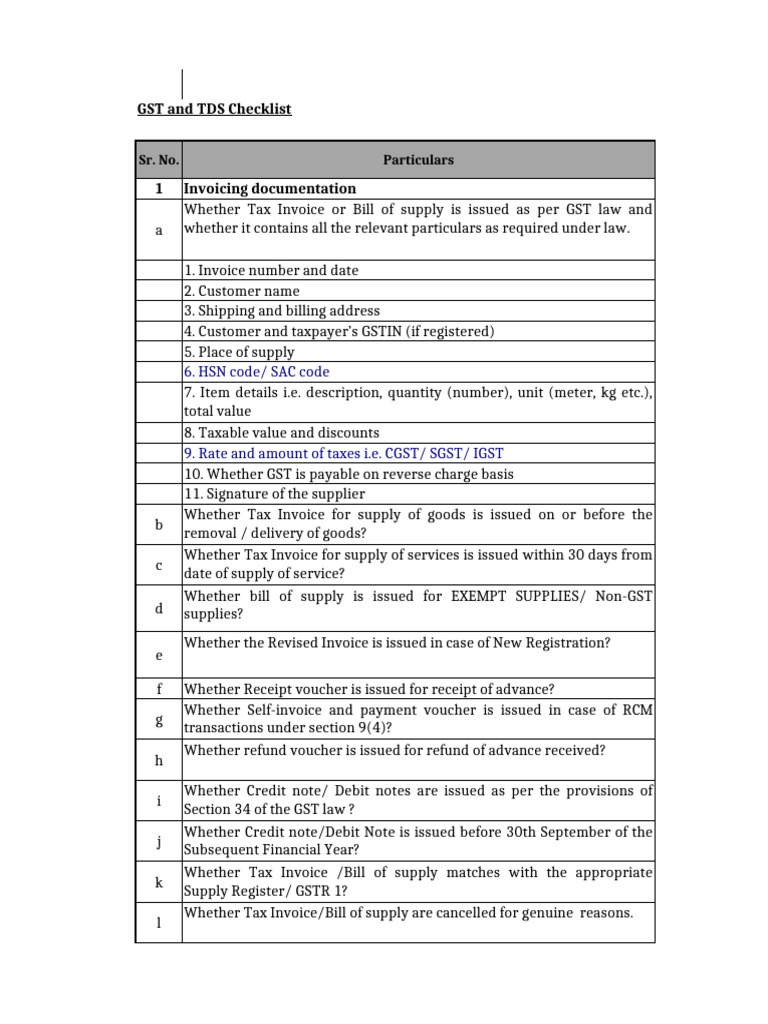 Checklist For IA - GST TDS | PDF | Invoice | Receipt