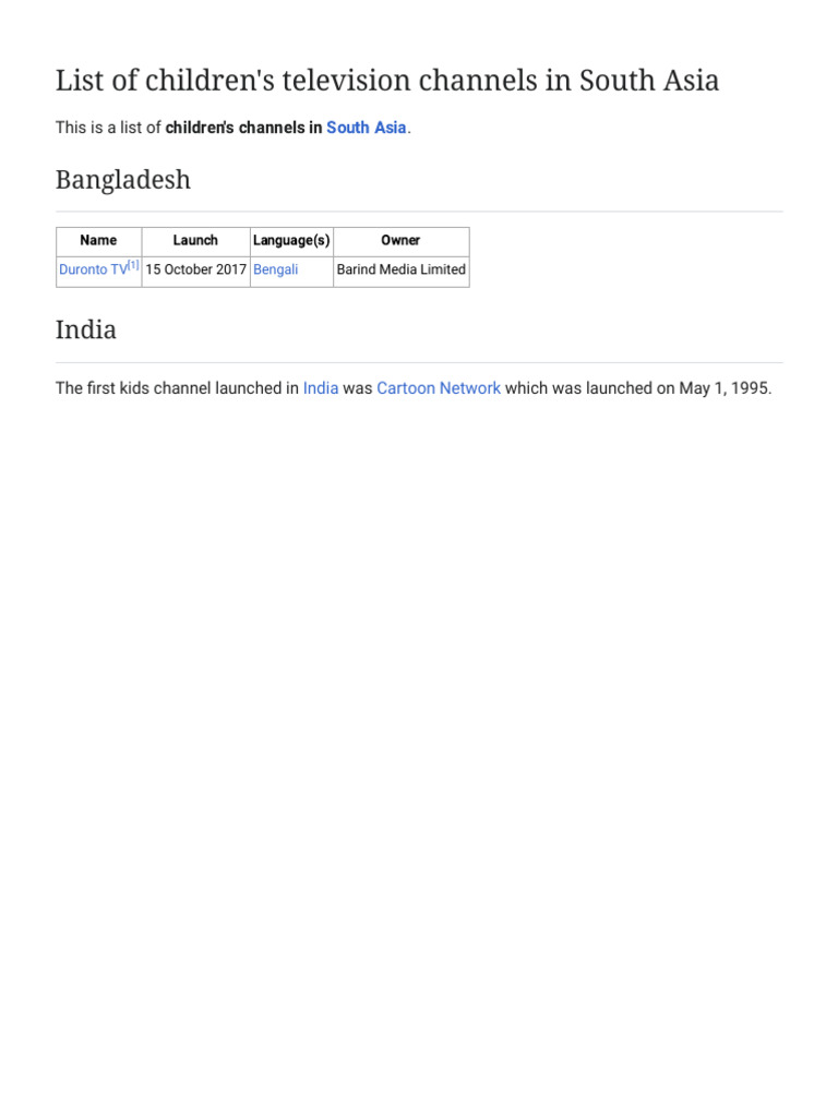 List of Children's Television Channels in South Asia - Wikipedia | PDF ...