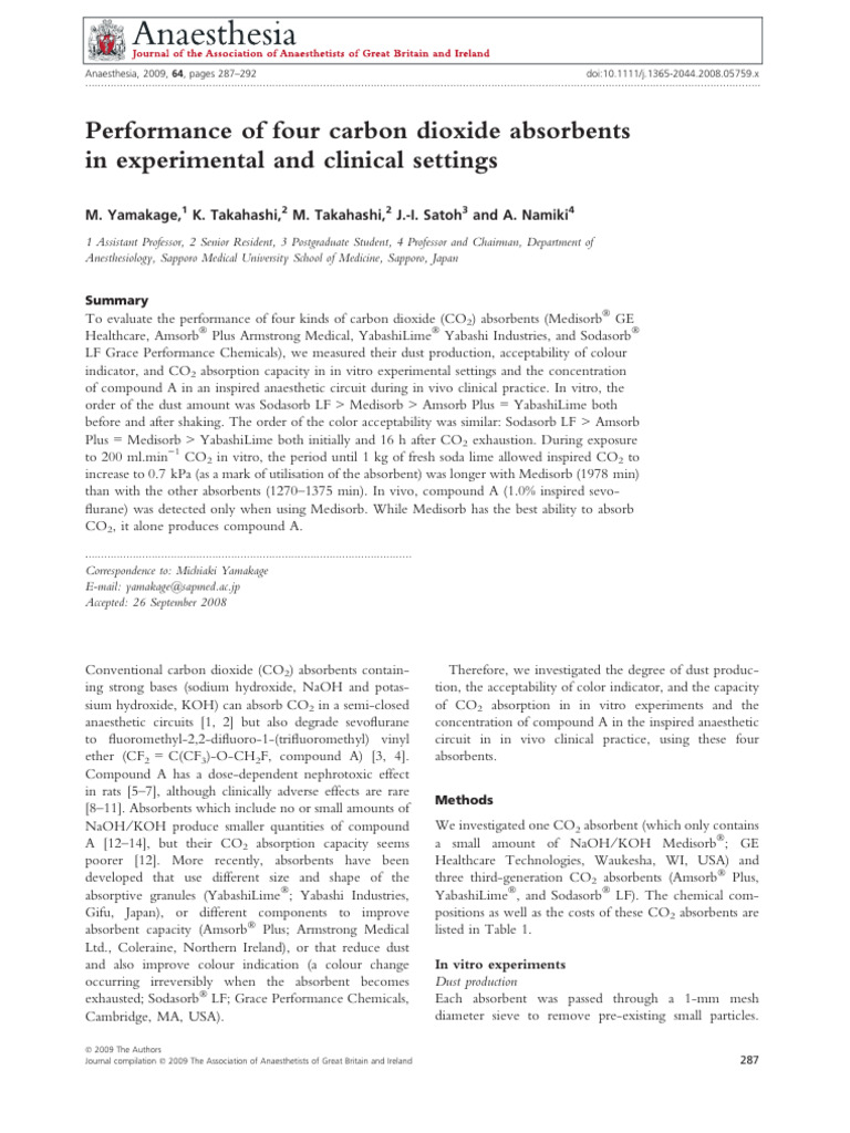 Anaesthesia - 2009 - Yamakage - Performance of Four Carbon Dioxide ...