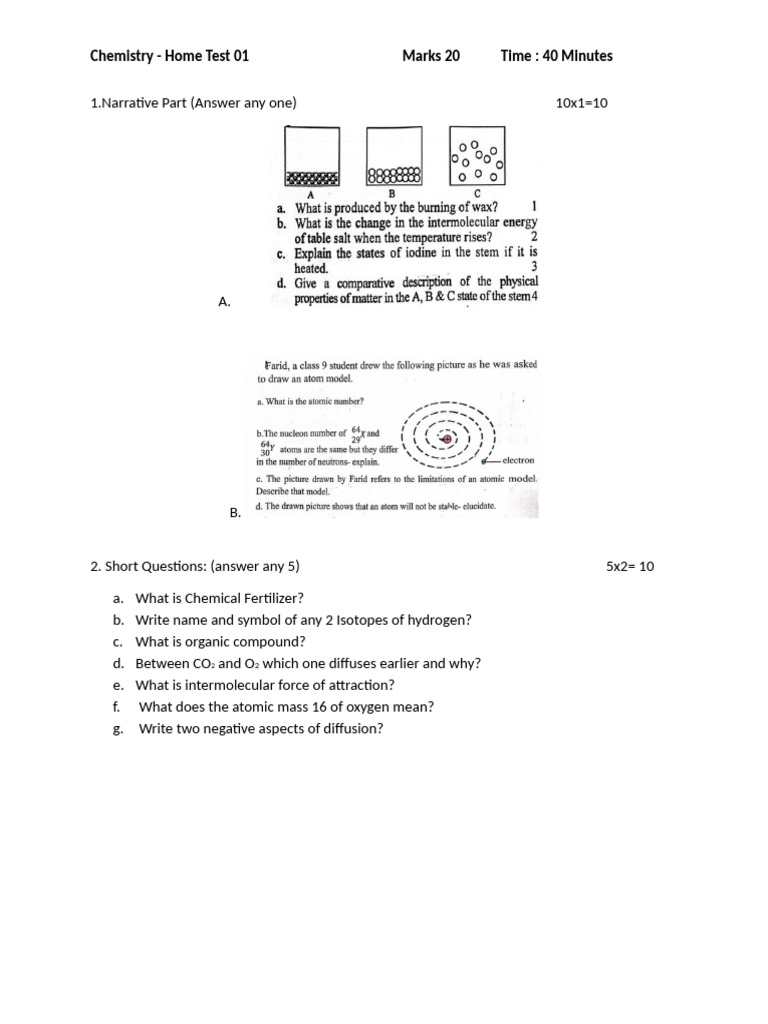 Chemistry Test 1 | PDF