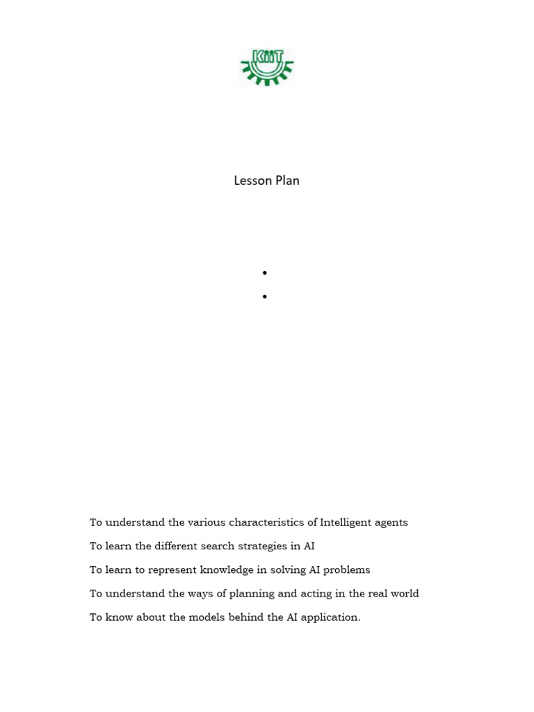 AI Lesson Plan 6th Sem - 2024 | PDF | Artificial Intelligence ...