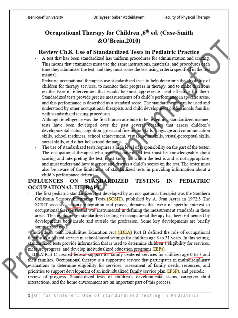 2.1OT for Children Case Smith Review Ch.8 Use of Standardized Tests ...