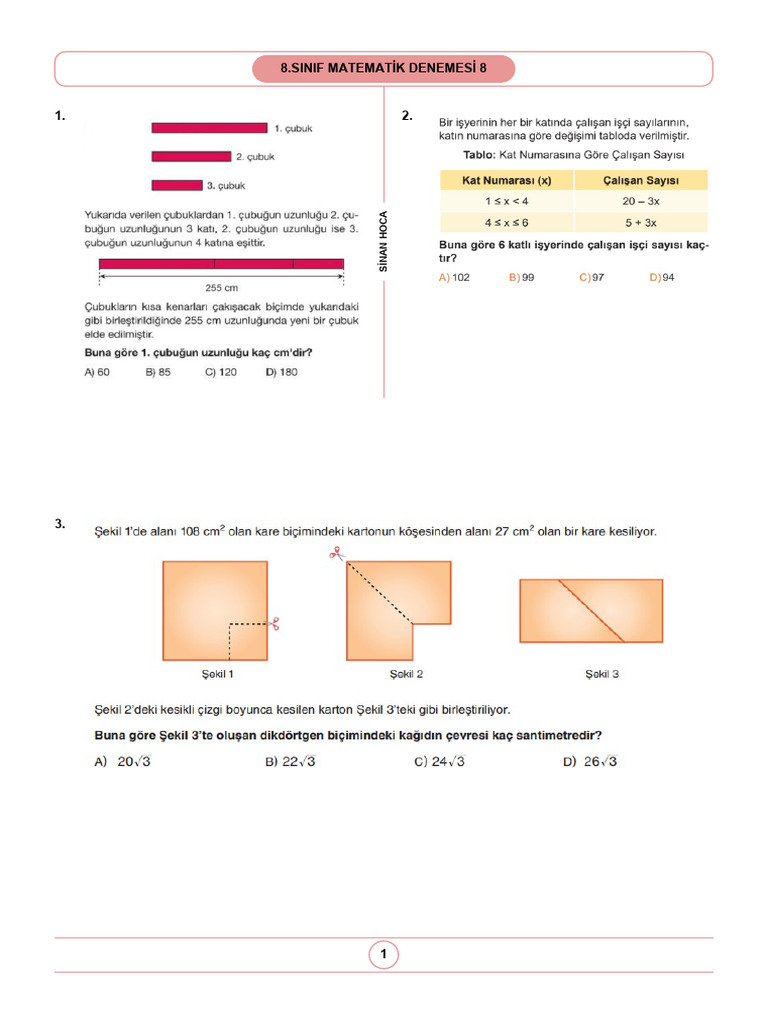 8.SINIF MATEMATİK DENEMESİ 8 | PDF