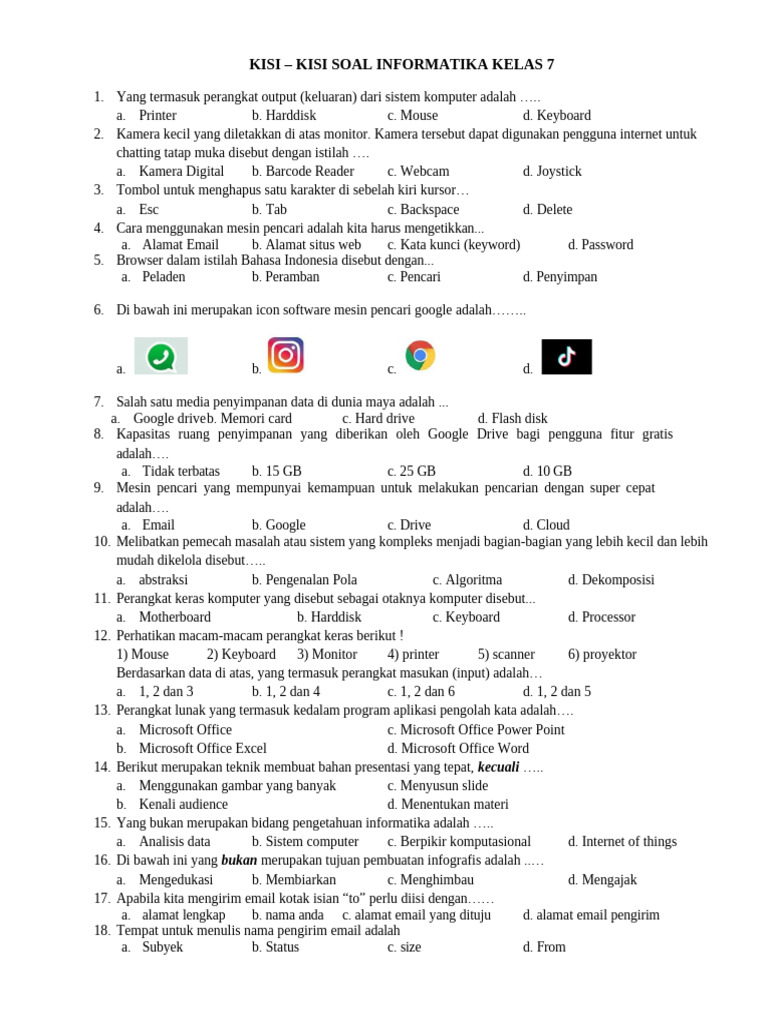 Kisi - Kisi Soal Informatika Kelas 7 | PDF