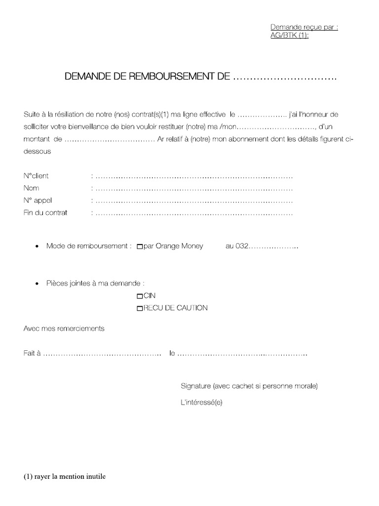 Formulaire de Remboursement | PDF