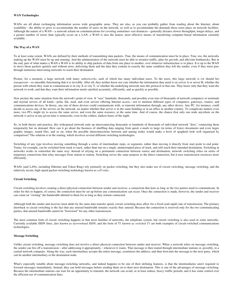 WAN Technologies | PDF | Computer Network | Asynchronous Transfer Mode