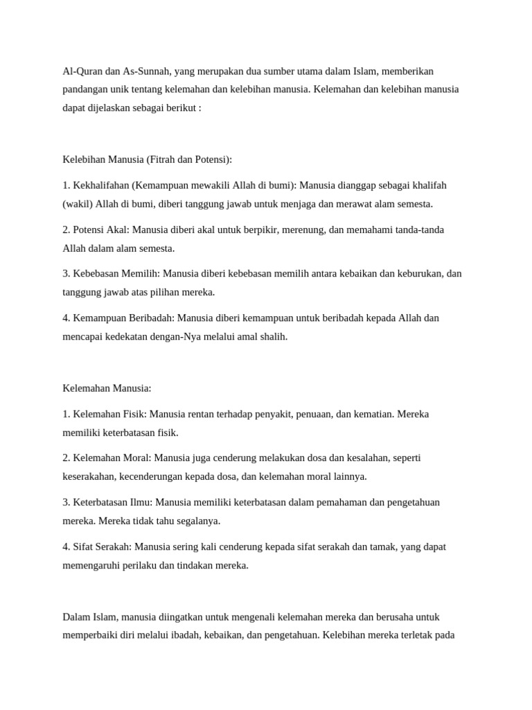 Kelemahan dan Kelebihan Manusia | PDF