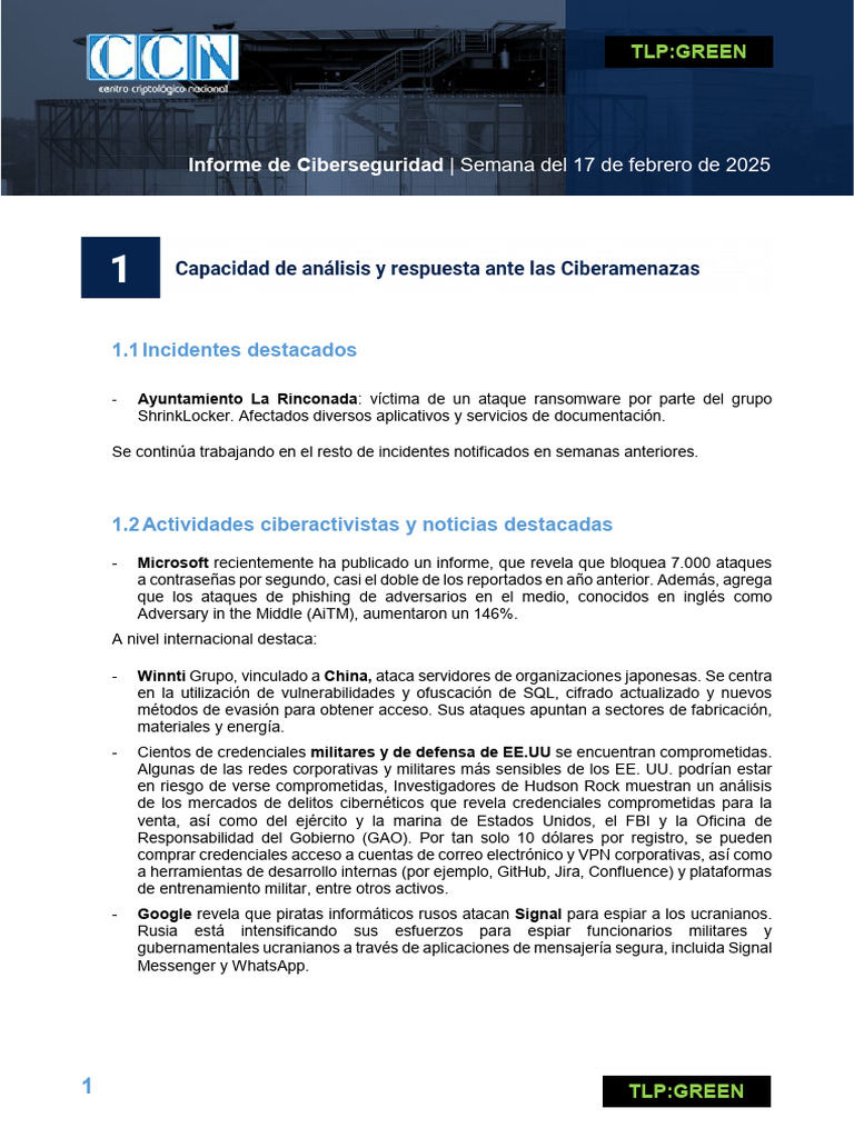 Ciberseguridad 20250221_TLP_GREEN | PDF | Seguridad | La seguridad ...