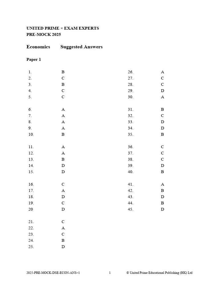 2025 Pre-Mock DSE Economics Answers | PDF | Political Economy | Economies