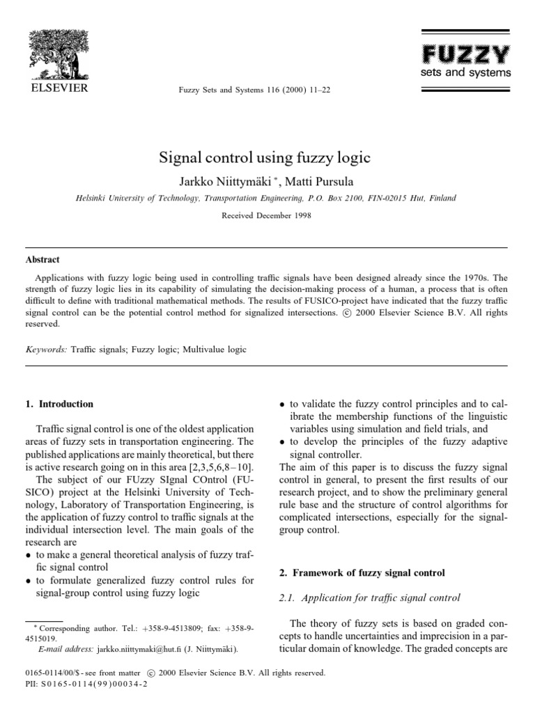 Signal Control Using Fuzzy Logic Pdf Fuzzy Logic Applied Mathematics