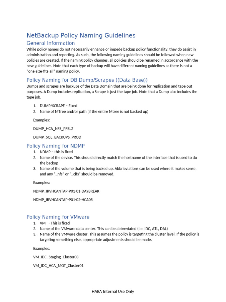 NetBackup Policy Naming Guidelines | PDF | Backup | Operating System ...